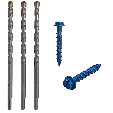 Tapcon 3/16-inch x 2-1/4-inch Climaseal Blue Slotted Hex Head Concrete Screw Anchors w/Drill Bit ...